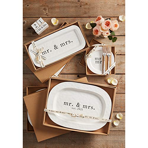 Mud Pie Mrs. Cake Set, plate 8" dia | fork 8", White