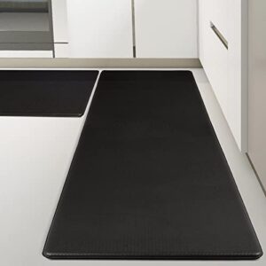 Kitsure Kitchen Mats 2 PCS, Waterproof & Non-Slip Kitchen Rugs, Anti-Fatigue Mats for Kitchen Floors, Offices & Laundries, Durable Resilient Kitchen Rug Set, 17.3"×30"+17.3"×47",Black