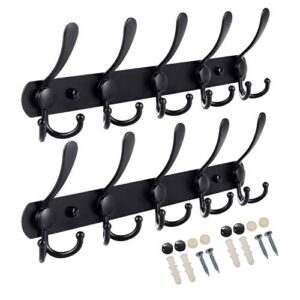 efaithtek coat hanger wall mount ,chrome finish coat robe hat clothes wall mount hook hanger towel rack (2 pack 15 hooks (black))