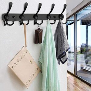 Efaithtek Coat Hanger Wall Mount ,Chrome Finish Coat Robe Hat Clothes Wall Mount Hook Hanger Towel Rack (2 Pack 15 Hooks (Black))