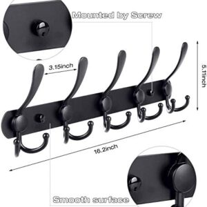 Efaithtek Coat Hanger Wall Mount ,Chrome Finish Coat Robe Hat Clothes Wall Mount Hook Hanger Towel Rack (2 Pack 15 Hooks (Black))