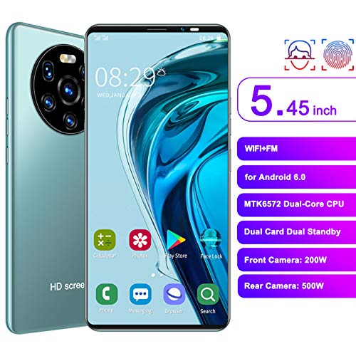 5.45in HD Screen Smartphone, Face Recognition and Fingerprint Unlocking Android Phone Dual Card Dual Standby 1GB+8GB(Green)