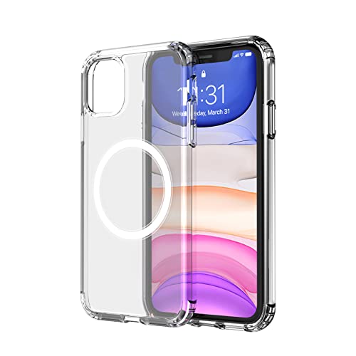 amCase Cellular Phone Case, Compatible with iPhone 11 (6.1") and MagSafe Accessories, Support Wireless Charging, Polycarbonate, Thermoplastic Polyurethane, Shock-Absorbent, Magnetic, Clear