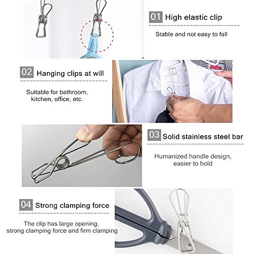 mianyang 12 Stainless Steel Clothespins with Hooks, Metal Spring Clips with Hooks, Universal Hanging Clips for Offices, Kitchens and Bathrooms