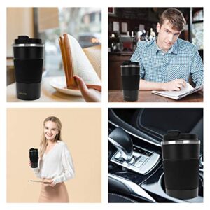 kaforto 16oz Insulated Coffee Travel Mug Stainless Steel Vacuum Coffee Cup Leakproof with Screw Lid Double Wall Coffee Tumbler Reusable Thermal Cup for Hot/Iced Beverage - 510ml, Black