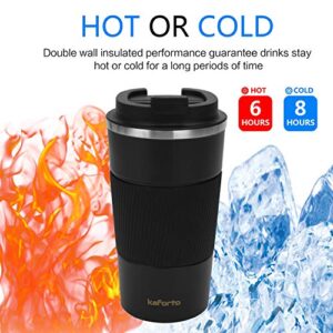 kaforto 16oz Insulated Coffee Travel Mug Stainless Steel Vacuum Coffee Cup Leakproof with Screw Lid Double Wall Coffee Tumbler Reusable Thermal Cup for Hot/Iced Beverage - 510ml, Black