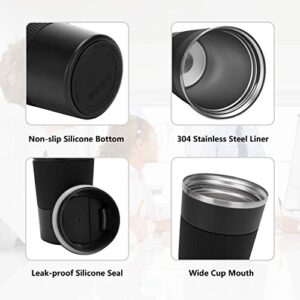 kaforto 16oz Insulated Coffee Travel Mug Stainless Steel Vacuum Coffee Cup Leakproof with Screw Lid Double Wall Coffee Tumbler Reusable Thermal Cup for Hot/Iced Beverage - 510ml, Black