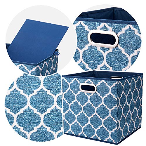 6 Cube Storage Bins Blue Navy 13x13x13 Inch Foldable Grid Lantern Print Fabric Storage Basketes for Home Organizers Storage Drawer,QY-SC02-6