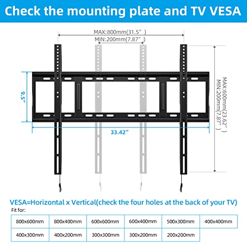 HOME VISION Heavy Duty Fixed TV Wall Mount Holds up to 264LBS, for Most 42-100 inch Large TVs Wall Mount Bracket Fits 16"/18"/24" Studs, VESA 800x600mm, Low Profile Space Saving for LED OLED LCD