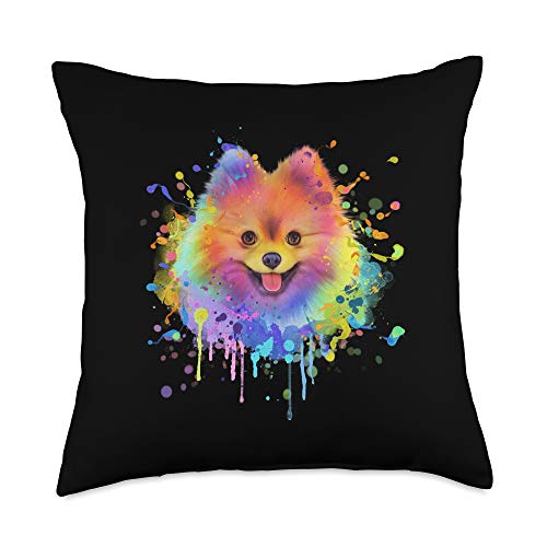 Cute Splash Art Pomeranian Gifts Men Women Colorful Splash Art Pomeranian Portrait Pom Puppy Owner Throw Pillow, 18x18, Multicolor