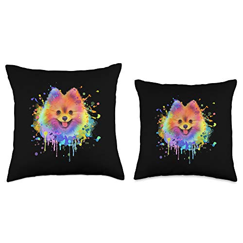 Cute Splash Art Pomeranian Gifts Men Women Colorful Splash Art Pomeranian Portrait Pom Puppy Owner Throw Pillow, 18x18, Multicolor