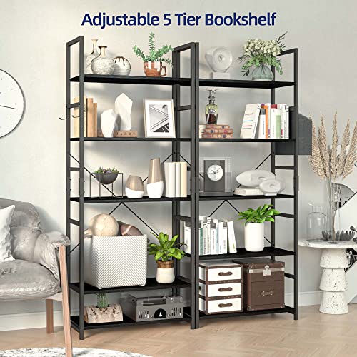 NUMENN 5 Tier Bookshelf, Tall Bookcase Shelf Storage Organizer, Modern Book Shelf with Storage Bag and Hook for Bedroom, Living Room and Home Office, Black