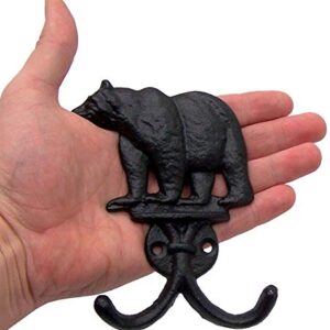 Rustic Black Bear Cast Iron Double Wall Hooks, Set of 3, 5.25 Inches