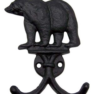 Rustic Black Bear Cast Iron Double Wall Hooks, Set of 3, 5.25 Inches