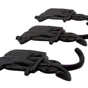 Rustic Black Bear Cast Iron Double Wall Hooks, Set of 3, 5.25 Inches