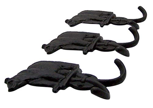 Rustic Black Bear Cast Iron Double Wall Hooks, Set of 3, 5.25 Inches