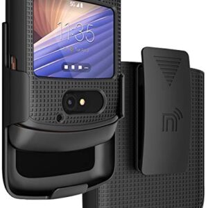 Case with Clip for Motorola RAZR 5G Flip Phone, Nakedcellphone [Black] Hard Shell Slim Cover with [Rotating/Ratchet] Belt Hip Holster Holder Combo for Motorola Moto RAZR 5G Flip Phone (2020) XT2071