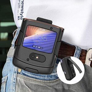 Case with Clip for Motorola RAZR 5G Flip Phone, Nakedcellphone [Black] Hard Shell Slim Cover with [Rotating/Ratchet] Belt Hip Holster Holder Combo for Motorola Moto RAZR 5G Flip Phone (2020) XT2071