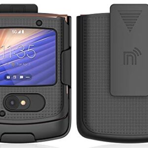 Case with Clip for Motorola RAZR 5G Flip Phone, Nakedcellphone [Black] Hard Shell Slim Cover with [Rotating/Ratchet] Belt Hip Holster Holder Combo for Motorola Moto RAZR 5G Flip Phone (2020) XT2071