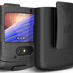 Case with Clip for Motorola RAZR 5G Flip Phone, Nakedcellphone [Black] Hard Shell Slim Cover with [Rotating/Ratchet] Belt Hip Holster Holder Combo for Motorola Moto RAZR 5G Flip Phone (2020) XT2071