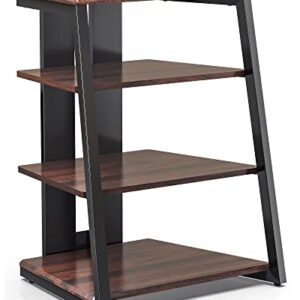 FITUEYES Design 4-Tier AV Media Stand Corner Shelf Stand Wooden Corner Shelves Component Cabinet Stereo Rack Audio Tower with Height Adjustable Wooden Shelves for/Apple Tv/Xbox One/ps4 (Walnut)