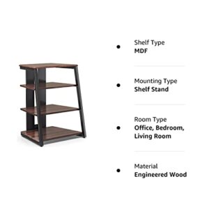 FITUEYES Design 4-Tier AV Media Stand Corner Shelf Stand Wooden Corner Shelves Component Cabinet Stereo Rack Audio Tower with Height Adjustable Wooden Shelves for/Apple Tv/Xbox One/ps4 (Walnut)