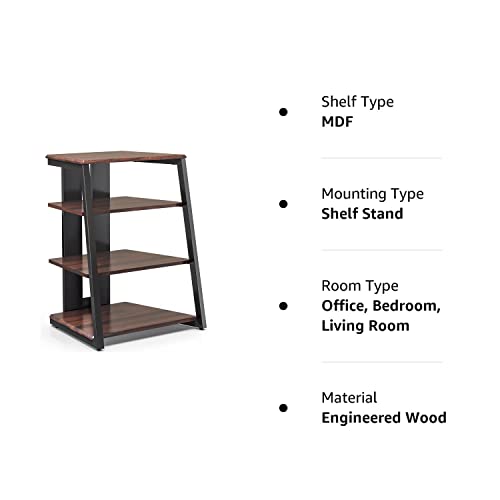 FITUEYES Design 4-Tier AV Media Stand Corner Shelf Stand Wooden Corner Shelves Component Cabinet Stereo Rack Audio Tower with Height Adjustable Wooden Shelves for/Apple Tv/Xbox One/ps4 (Walnut)