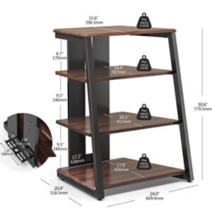 FITUEYES Design 4-Tier AV Media Stand Corner Shelf Stand Wooden Corner Shelves Component Cabinet Stereo Rack Audio Tower with Height Adjustable Wooden Shelves for/Apple Tv/Xbox One/ps4 (Walnut)