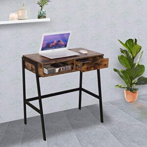 RAAMZO Computer Laptop Writing Desk Table with Drawer and Open Shelf - Metal Frame and Vintage Numeg Brown Finish