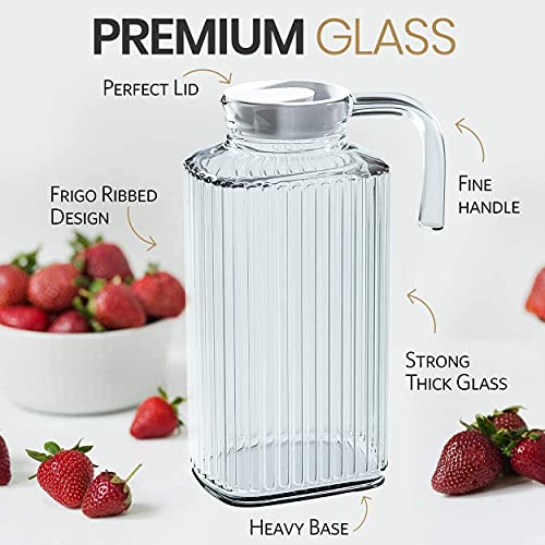 Fridge Pitcher – 60 OZ. Glass Water Fridge Pitcher with Lid By Home Essentials & Beyond Practical and Easy to use Fridge Pitcher Great for Lemonade, Iced Tea, Milk, Cocktails and more Beverages.