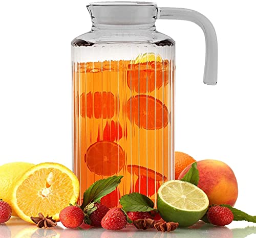 Fridge Pitcher – 60 OZ. Glass Water Fridge Pitcher with Lid By Home Essentials & Beyond Practical and Easy to use Fridge Pitcher Great for Lemonade, Iced Tea, Milk, Cocktails and more Beverages.