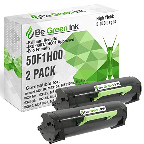 Be Green Ink Compatible Replacement Black Toner Cartridge for Lexmark MS310dn MS312dn MS315dn MS410dn MS415dn MS510dn MS610dn – 50F1H00 Black Toner (2 Pack 5,000 High Yield)