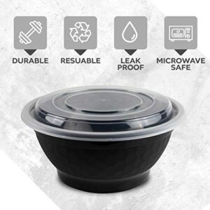 PLASTICPRO [4 Sets] 38 Ounce Black Plastic Salad Bowls With Airtight Clear Lids To Go Perfect to use as Lunch box, Food Storage, Salad Bowl, & for Every day use