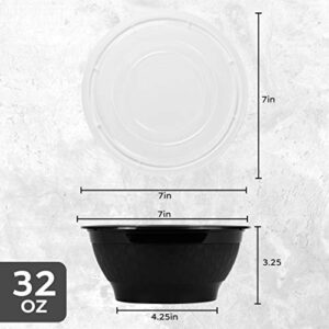 PLASTICPRO [4 Sets] 38 Ounce Black Plastic Salad Bowls With Airtight Clear Lids To Go Perfect to use as Lunch box, Food Storage, Salad Bowl, & for Every day use