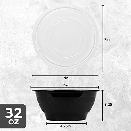 PLASTICPRO [4 Sets] 38 Ounce Black Plastic Salad Bowls With Airtight Clear Lids To Go Perfect to use as Lunch box, Food Storage, Salad Bowl, & for Every day use