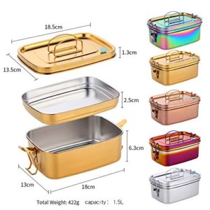 Buyer Star 2-in-1 Stainless Steel Bento Box,Snack PodSnack Container - Divided Food Container Holds 6 Cups of Food, Secure Locks-Dishwasher Safe Metal Lunch Container(rainbow)