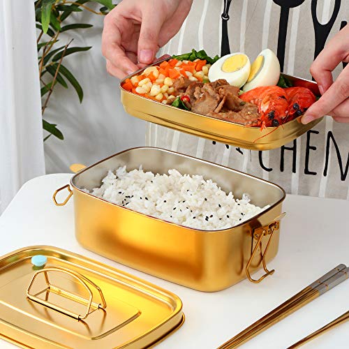 Buyer Star 2-in-1 Stainless Steel Bento Box,Snack PodSnack Container - Divided Food Container Holds 6 Cups of Food, Secure Locks-Dishwasher Safe Metal Lunch Container(rainbow)