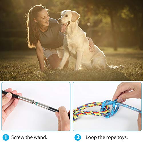 DIBBATU Flirt Pole for Dogs Interactive Dog Toys for Large Medium Small Dogs Chase and Tug of War, Dog Teaser Wand with Lure Chewing Toy for Outdoor Exercise & Training.