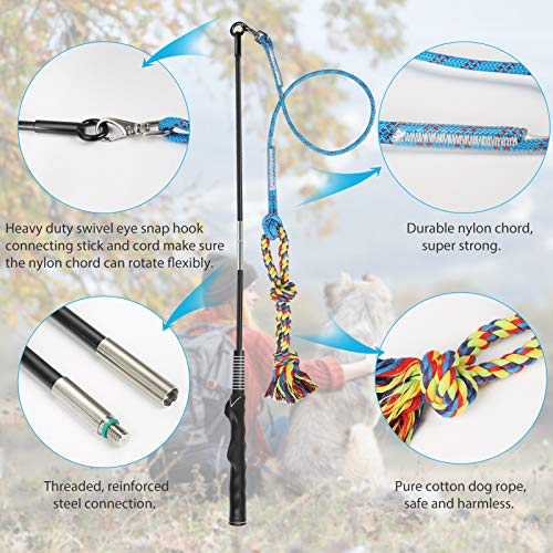 DIBBATU Flirt Pole for Dogs Interactive Dog Toys for Large Medium Small Dogs Chase and Tug of War, Dog Teaser Wand with Lure Chewing Toy for Outdoor Exercise & Training.