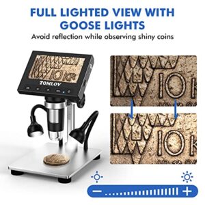 TOMLOV 1000X Error Coin Microscope with 4.3" LCD Screen, USB Digital Microscope with LED Fill Lights, Metal Stand, PC View, Photo/Video, SD Card Included, Windows Compatible, Model- DM4S