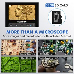 TOMLOV 1000X Error Coin Microscope with 4.3" LCD Screen, USB Digital Microscope with LED Fill Lights, Metal Stand, PC View, Photo/Video, SD Card Included, Windows Compatible, Model- DM4S