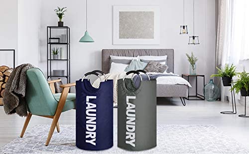 OUPAI Collapsible Large Laundry Basket 90L, Laundry Bag Clothes Hamper, Folding Dirty Laundry Hamper Basket for Clothes Storage, Large Laundry Bin with Padded Handles 2 pack (Dark Blue+ Dark Grey)