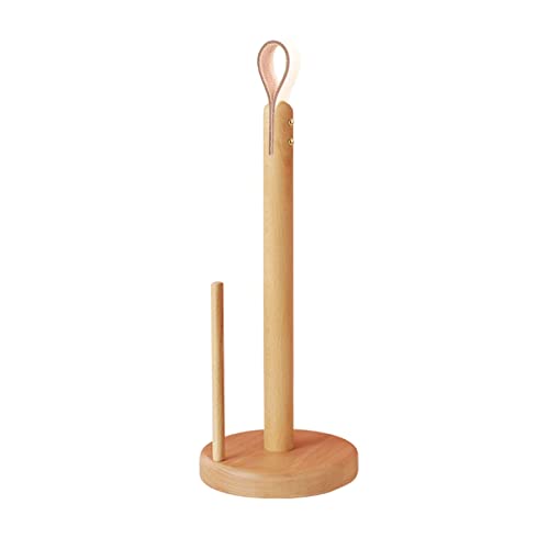 Paper towel holder LIU- Wooden Leather Handle Can Stand on The countertop or Hanging on The Wall for Home Kitchen Dining Living Room(Color:Beech)