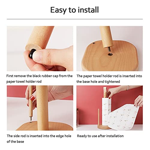 Paper towel holder LIU- Wooden Leather Handle Can Stand on The countertop or Hanging on The Wall for Home Kitchen Dining Living Room(Color:Beech)