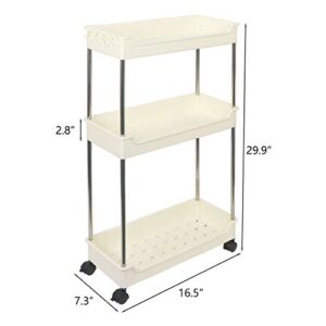 Narrow Slim Storage Cart 3 Tier Mobile Shelving Unit Slim Storage Organizer Slide Out Storage Tower Rolling Utility Cart for Narrow Spaces Bathroom Kitchen Laundry (3 Tier)