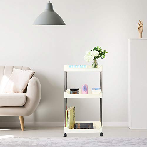 Narrow Slim Storage Cart 3 Tier Mobile Shelving Unit Slim Storage Organizer Slide Out Storage Tower Rolling Utility Cart for Narrow Spaces Bathroom Kitchen Laundry (3 Tier)