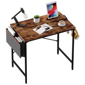 bestier 32 inch modern simple style table home office wood desktop mount computer desk with storage bag and iron hook, rustic brown