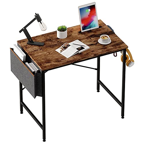 Bestier 32 Inch Modern Simple Style Table Home Office Wood Desktop Mount Computer Desk with Storage Bag and Iron Hook, Rustic Brown