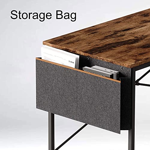 Bestier 32 Inch Modern Simple Style Table Home Office Wood Desktop Mount Computer Desk with Storage Bag and Iron Hook, Rustic Brown