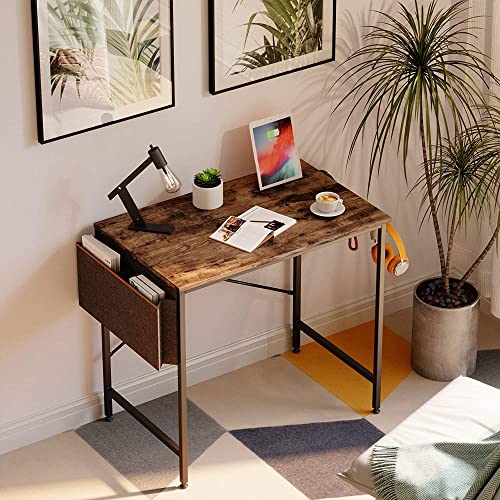 Bestier 32 Inch Modern Simple Style Table Home Office Wood Desktop Mount Computer Desk with Storage Bag and Iron Hook, Rustic Brown